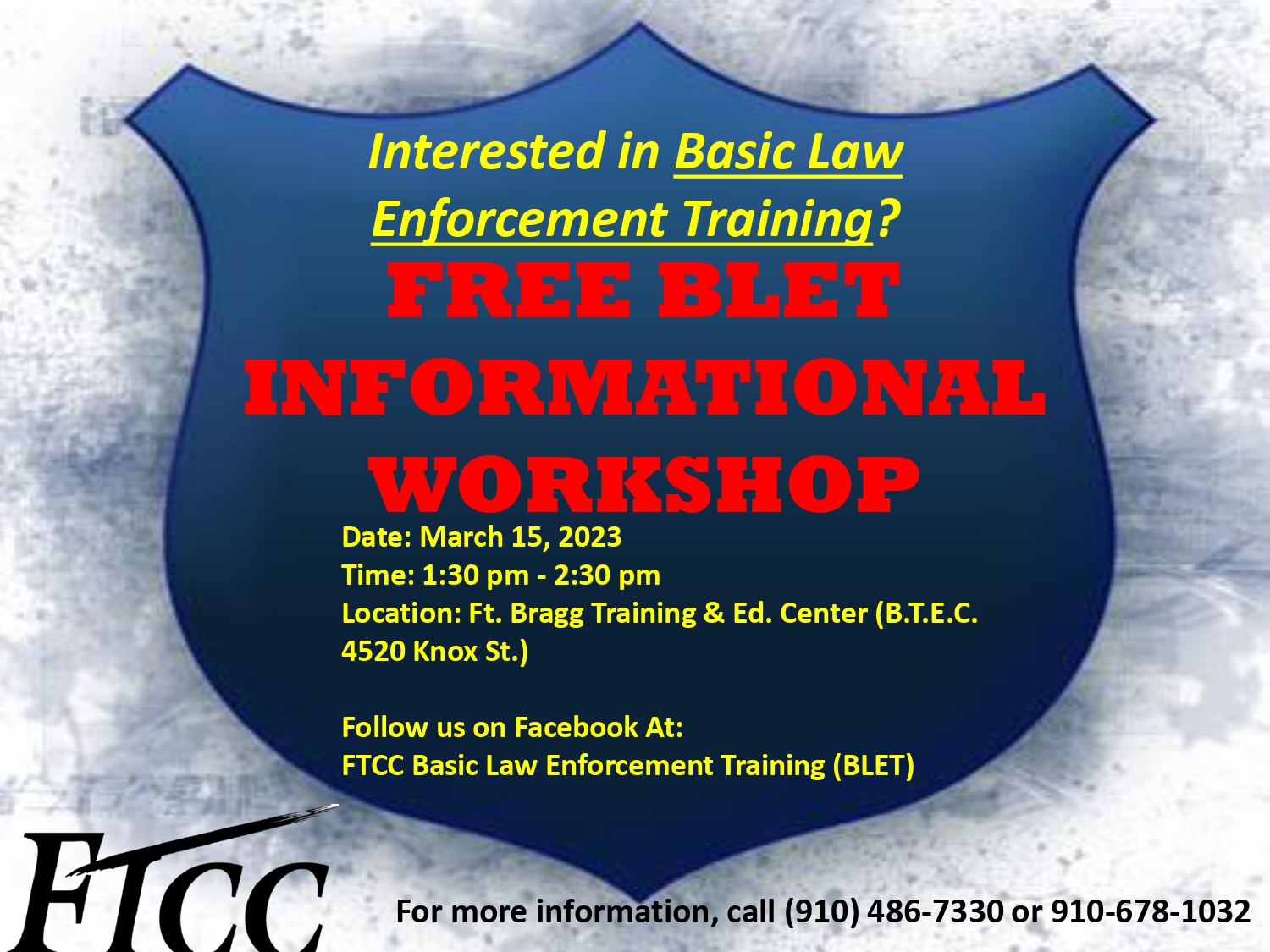 Free Basic Law Enforcement Training (BLET) Informational Workshop ...