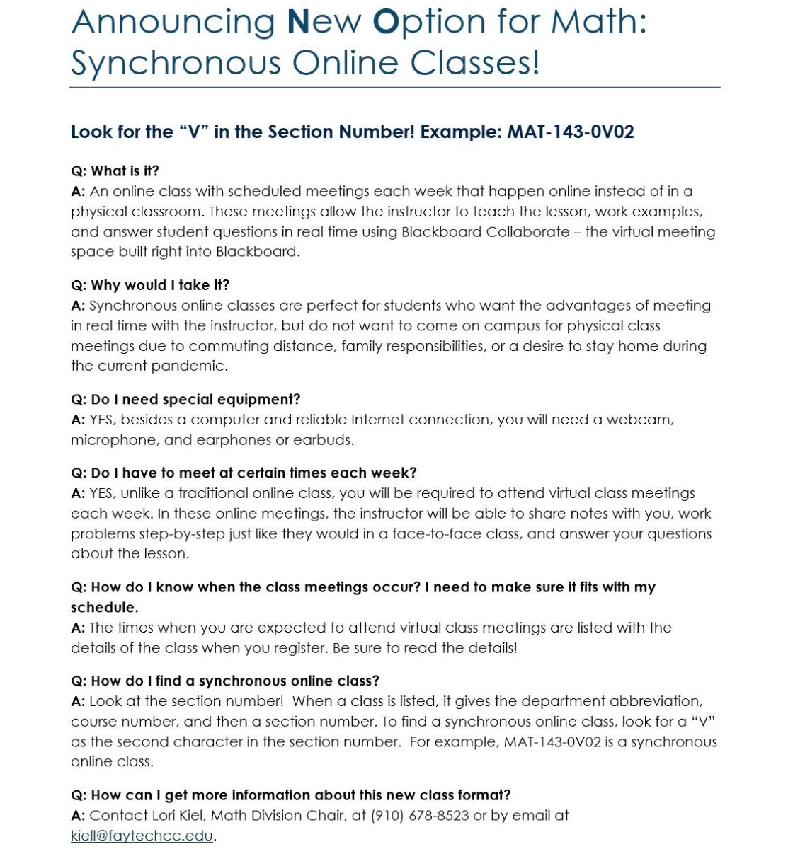 Synchronous Online Classes - Fayetteville Technical Community College